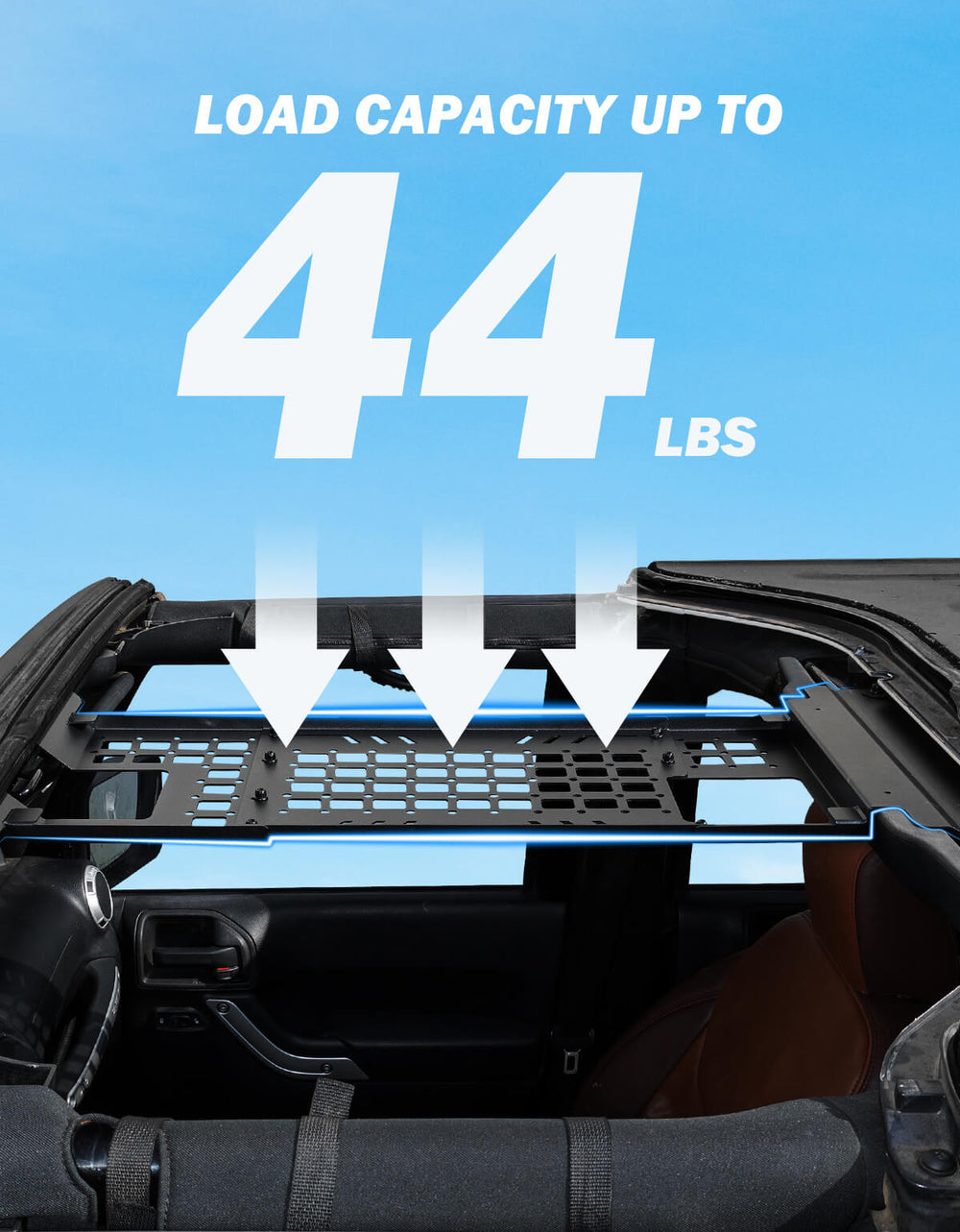 Overhead Molle Panel for Wrangler JK 2007–2018 Hard Top, No-Drill Rack