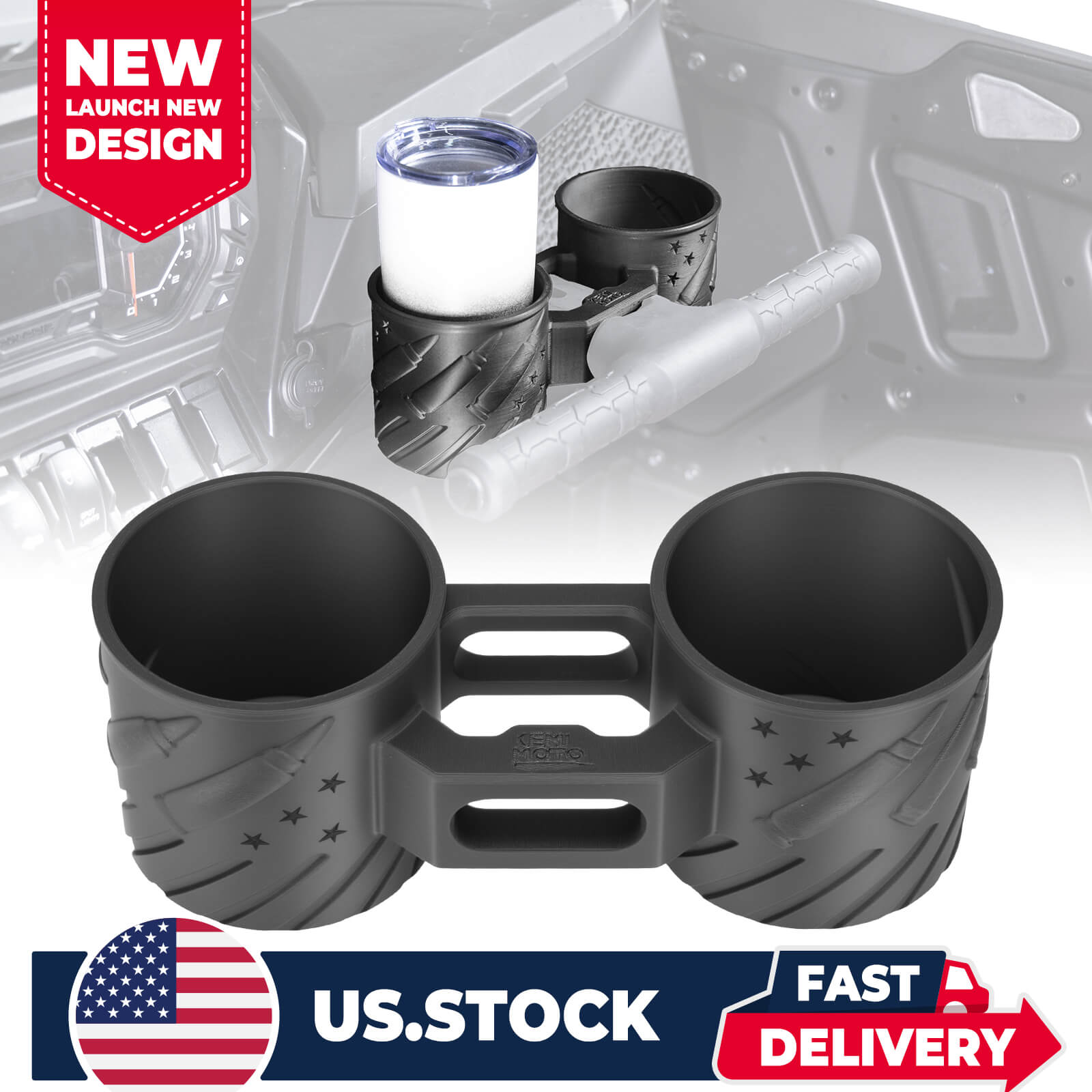 Universal UTV Grab Bar Cup Holder Compatible with Polaris RZR, Can-Am