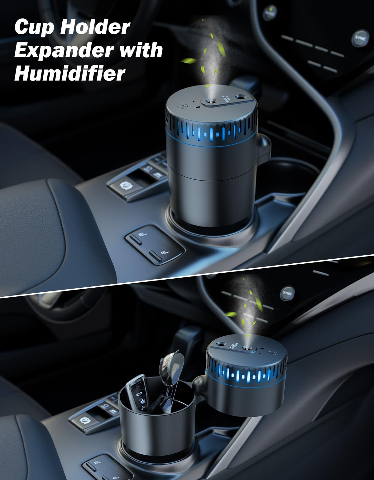 JOYTUTUS Car Cup Holder Expander with Humidifier Car Air Freshener Diffuser with 2 Independent Nozzles